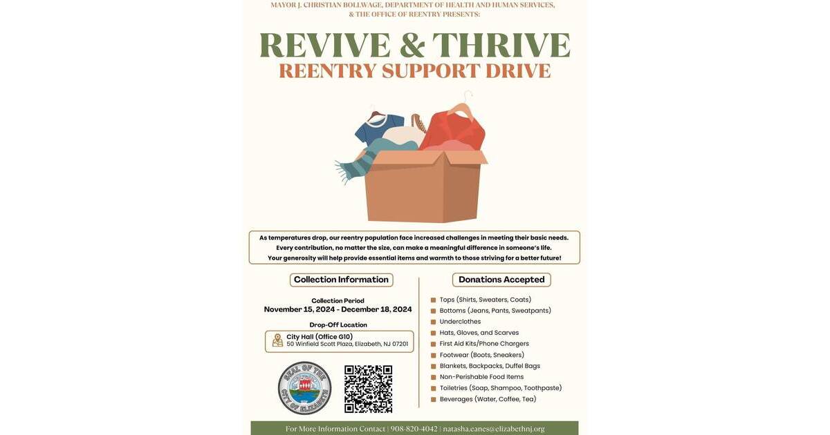 The City of Elizabeth Announces “Revive and Thrive,” A Re-Entry Support Drive | Elizabeth, NJ ...