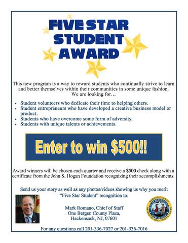 Bergen County Clerk's Office to Honor 'Five Star Student' Every Three ...