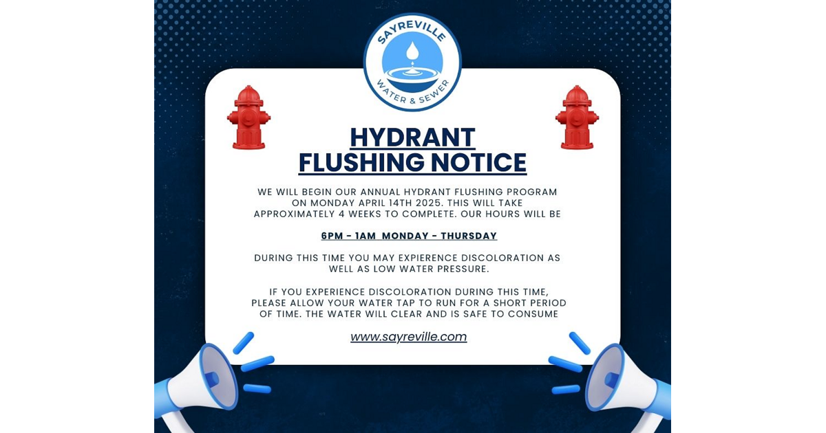 Sayreville Water and Sewer Department Issues Hydrant Flushing Notice | Raritan Bay, NJ News ...