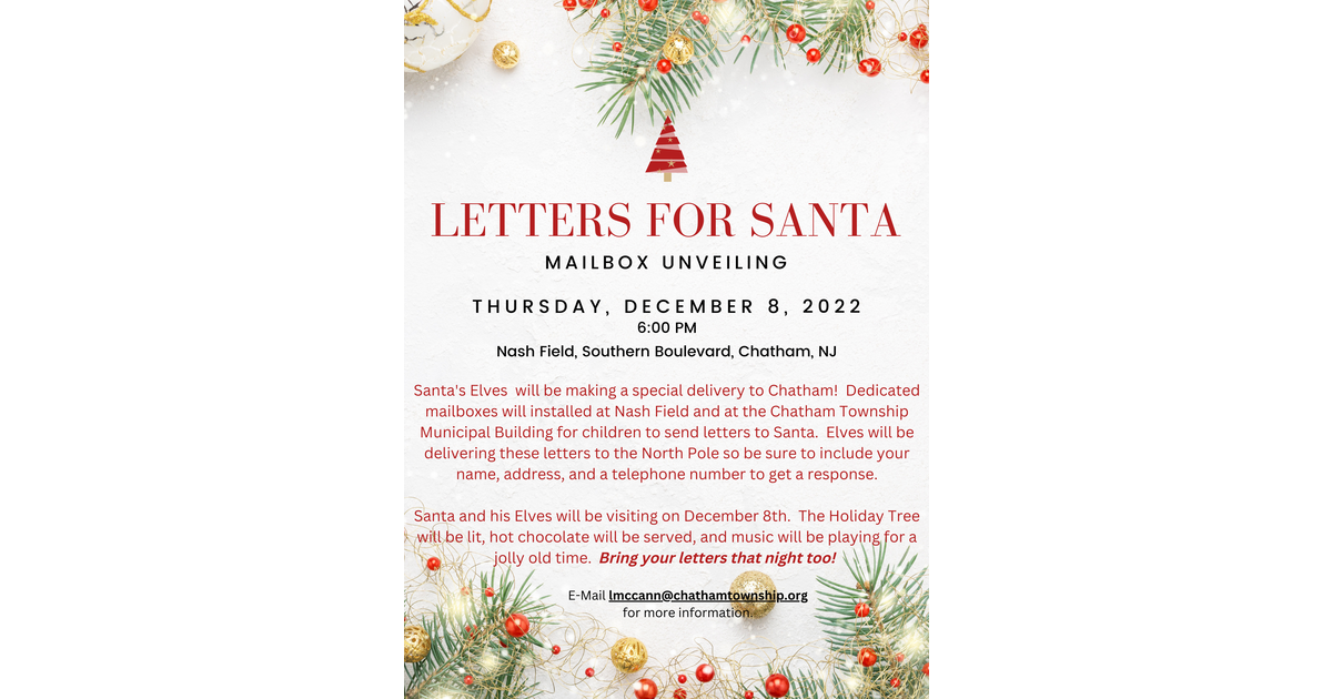 Chatham Township Hosts Mailboxes For Letters To Santa Chatham NJ