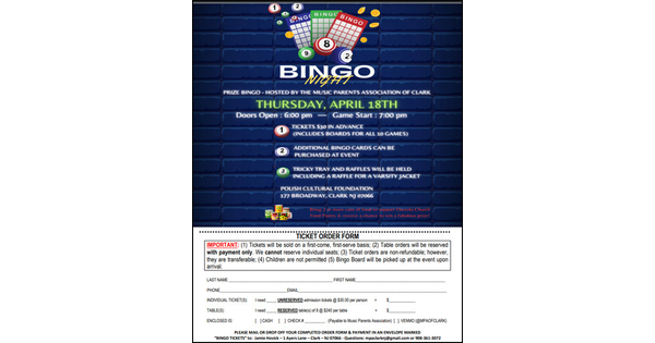 Music Parents Association of Clark Hosting Bingo Night on April 18 ...