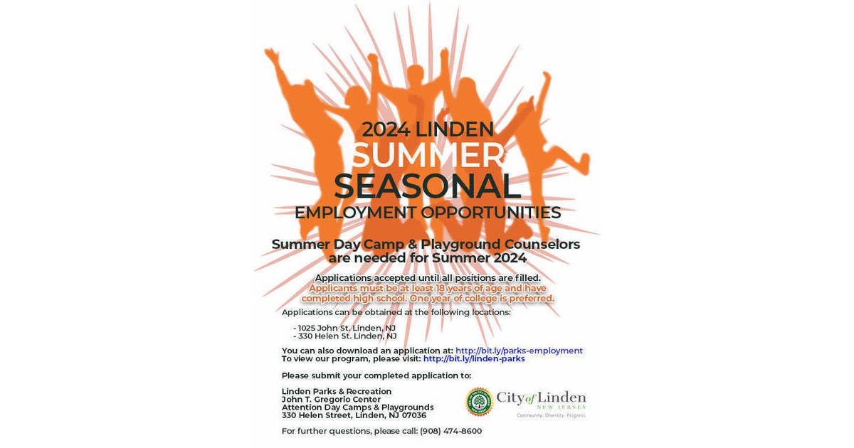 City of Linden Announces Summer Seasonal Job Opportunities for Summer ...