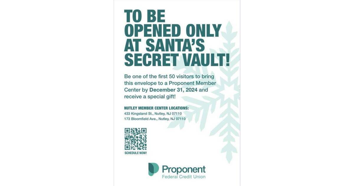 Proponent Federal Credit Union Will Hand Out Surprise Gift Envelopes During Nutley's Santa's ...