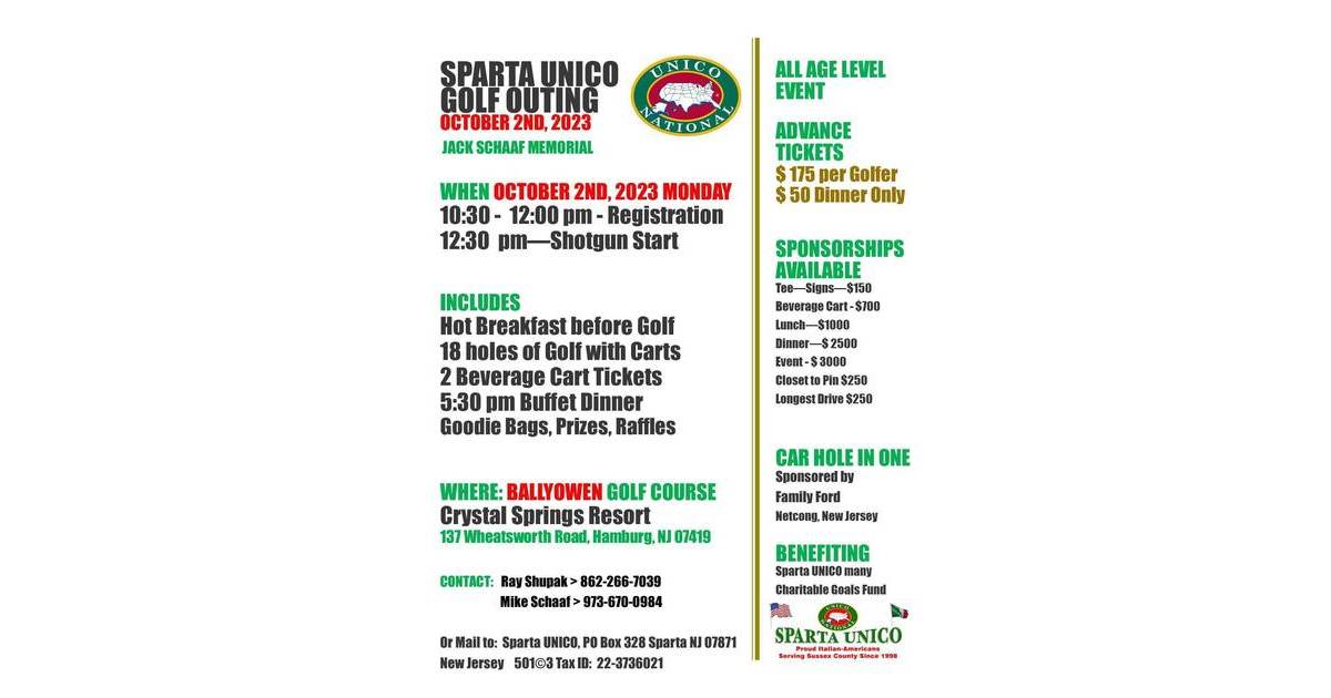 Sparta UNICO 25th Annual Jack Schaaf Memorial Golf Outing | Sparta, NJ ...
