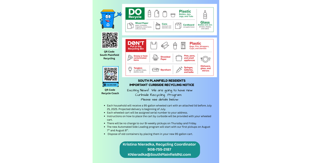 South Plainfield Launches New Curbside Recycling Standards Starting ...