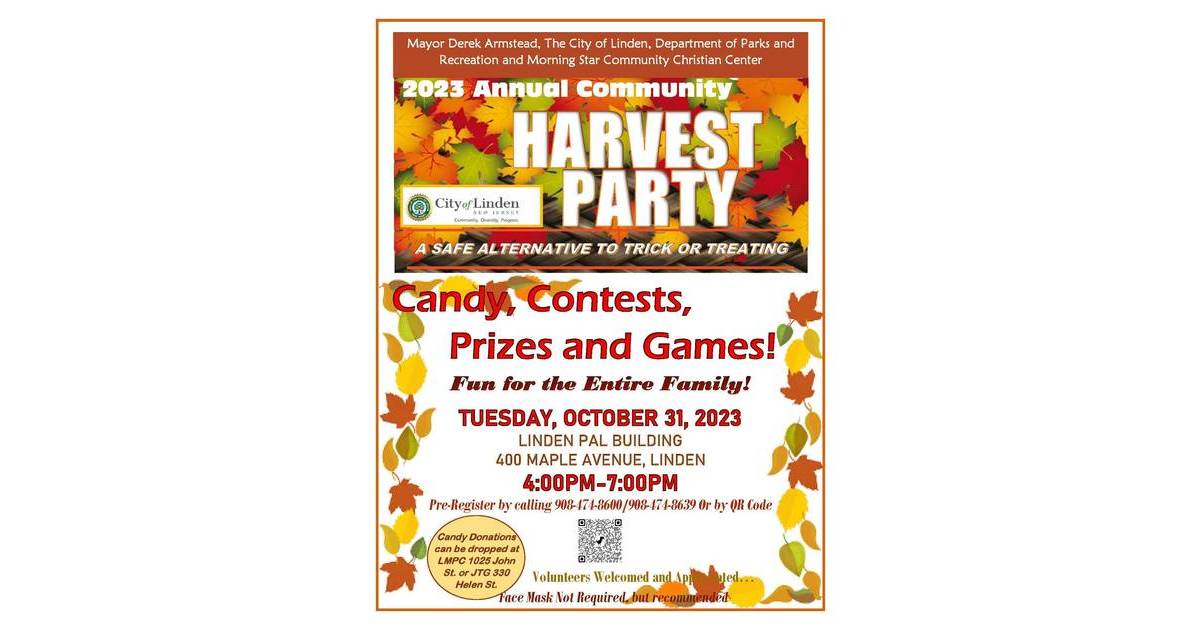 City of Linden will Host 2023 Harvest Party on October 31st | Linden ...