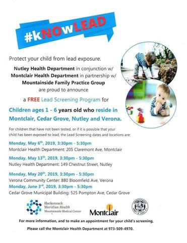 Free Lead Screening For Children Ages 1 to 6 in Nutley, Montclair ...