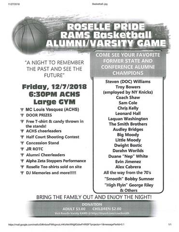 Roselle Pride Rams Basketball Alumni/Varsity Game to be Held on Friday ...