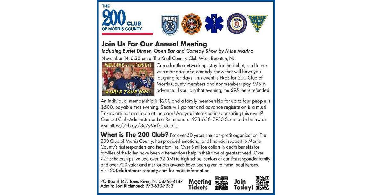 The 200 Club of Morris County will be holding its 2024 Annual Meeting ...