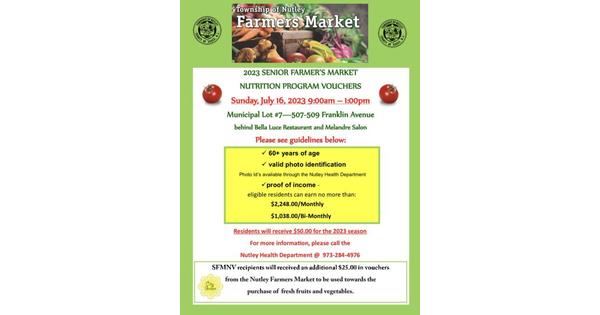 Senior Nutrition Program Vouchers Available at the July 16 Nutley ...