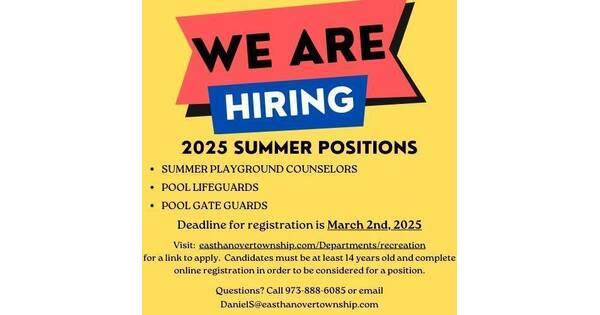 East Hanover is Now Hiring for Summer Positions | East Hanover/Florham ...