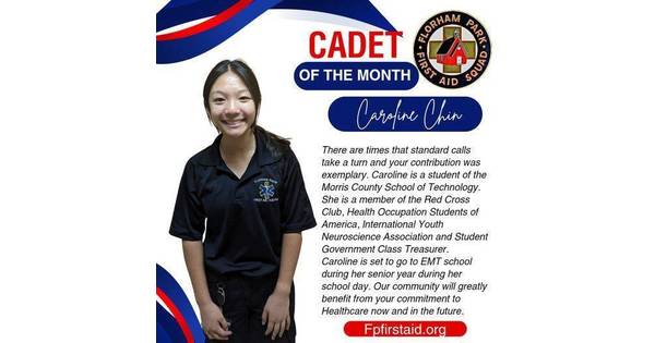 Caroline Chin is Florham Park First Aid Squad Cadet of the Month | East ...