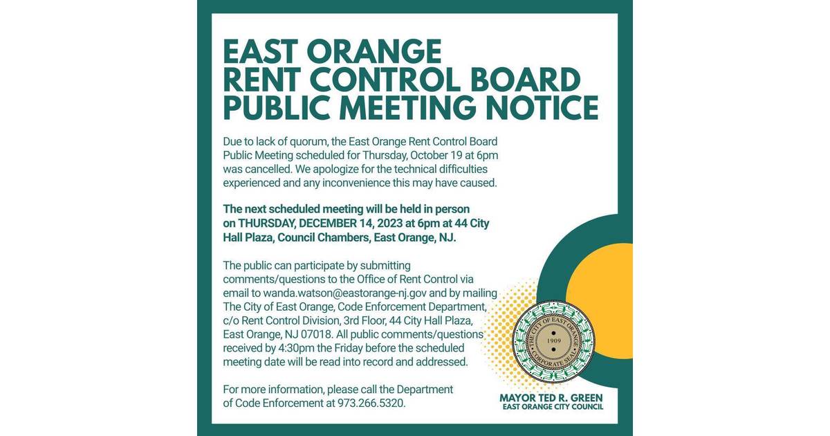 No Quorum Caused East Orange Rent Control Board Public Meeting to Be ...
