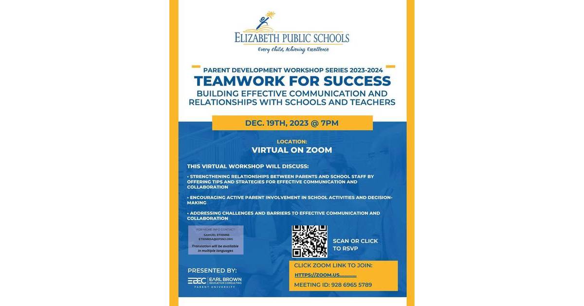 Elizabeth Public Schools Host Parent Develop Workshops to Strengthen ...