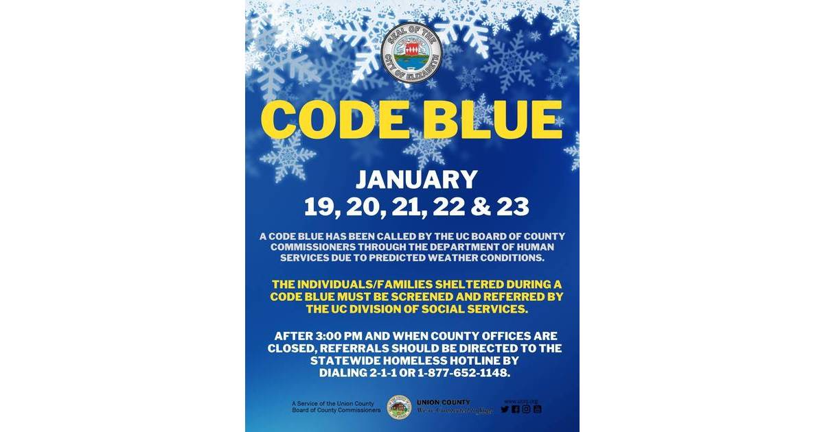 CODE BLUE ALERT: Shelters Are Available in Elizabeth and Throughout ...