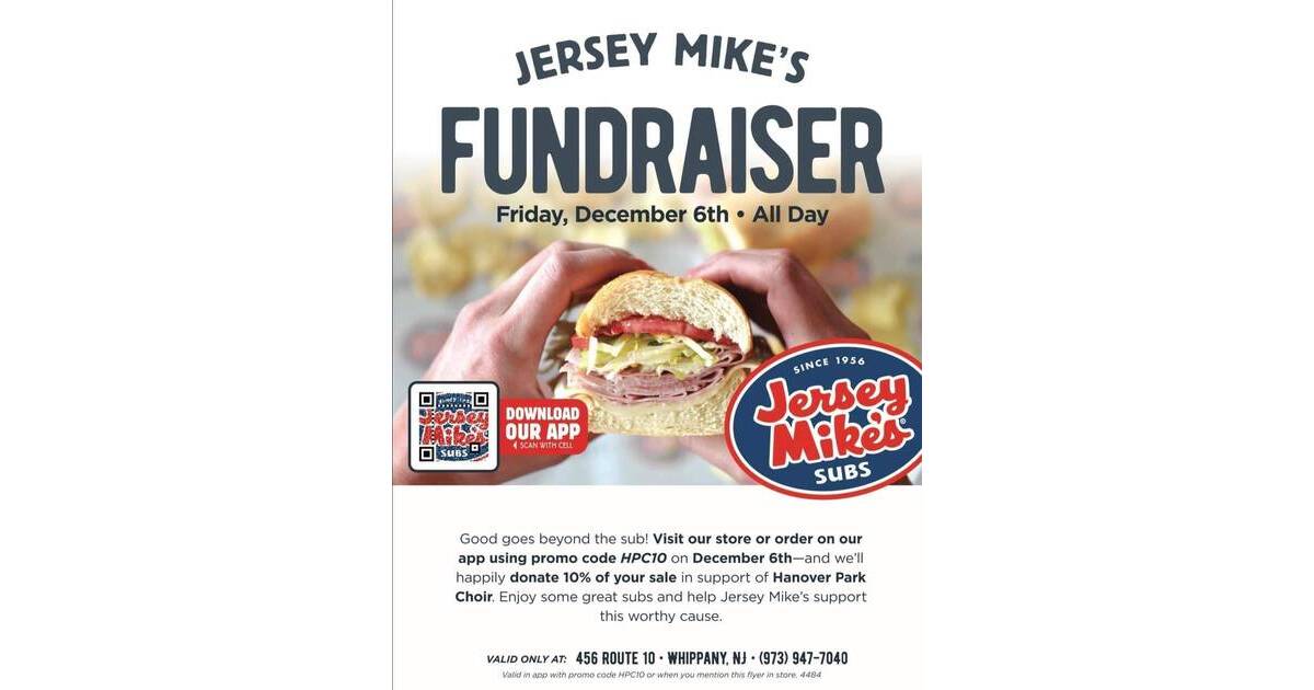 Fundraiser for Hanover Park Choir at Jersey Mikes on December 6th | East Hanover/Florham Park ...