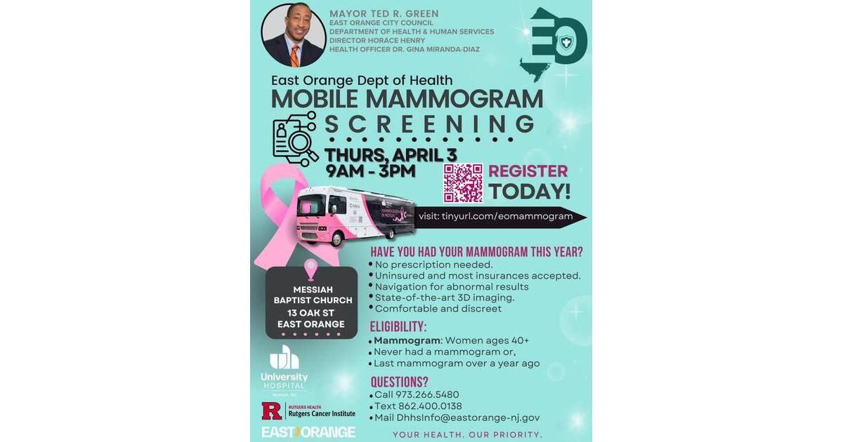 Free Mobile Mammogram Event Returns to the City of East Orange | East ...