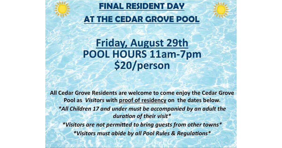 Final 2025 Resident Day is Coming to Cedar Grove Pool on Friday ...