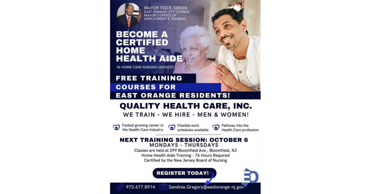 Free Home Health Aid Training Offered to East Orange Residents | East ...