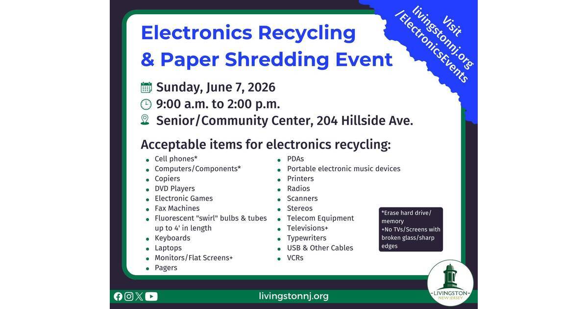 Livingston to Host Free Electronics Recycling and Paper Shredding Event ...