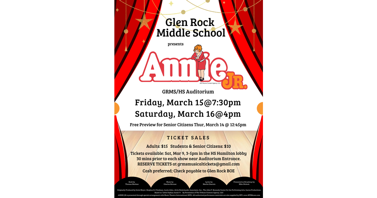 Annie Jr. Performance Coming to Glen Rock Middle School Stage This ...