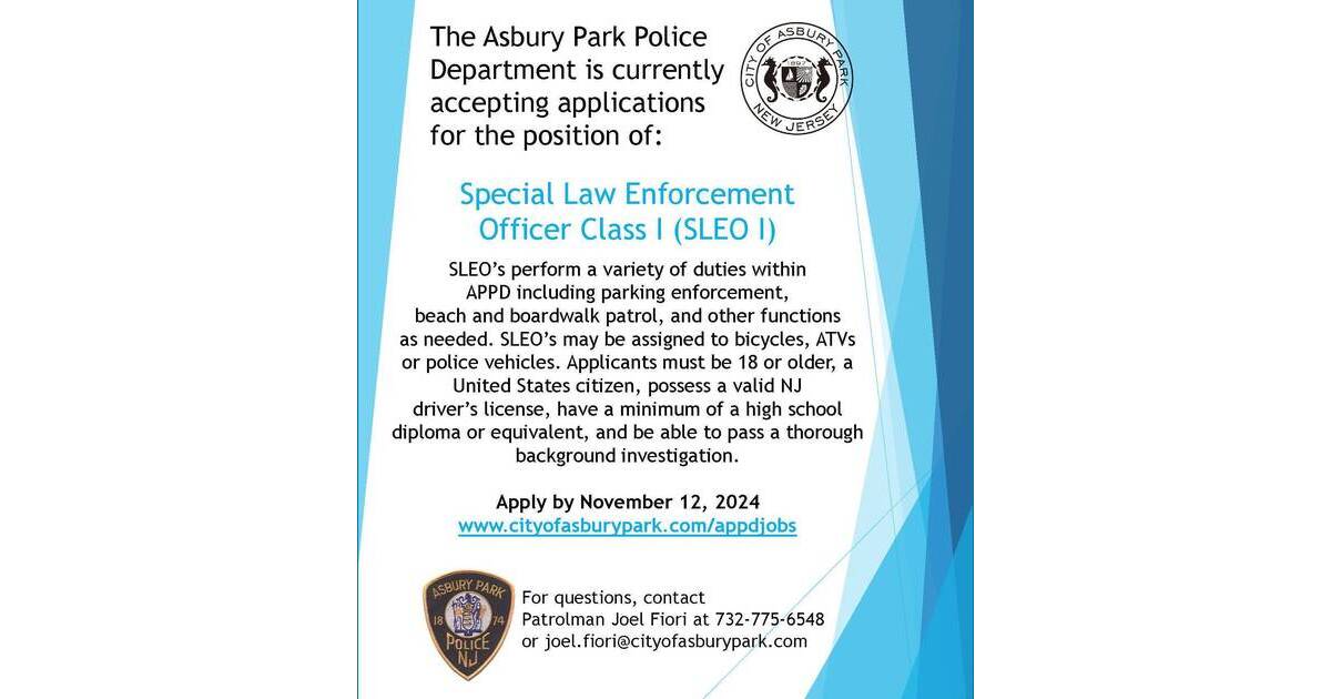 Asbury Park Police Department Hiring PTC Certified Special Law ...