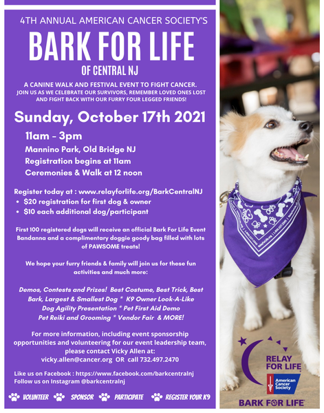 Bark For Life in Old Bridge on Oct. 17 | Raritan Bay, NJ News TAPinto