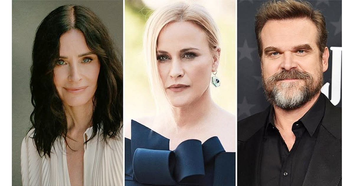 Courteney Cox and Her Friends Patricia Arquette and David Harbour Film on Location in Sayreville ...