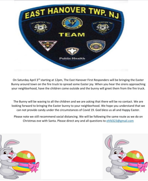 East Hanover First Responders Will Give Easter Bunny a Ride Around Town ...