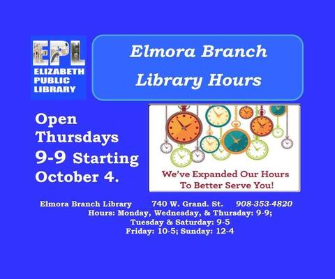Elizabeth Public Library Extends Hours at the Elmora Branch | Elizabeth ...