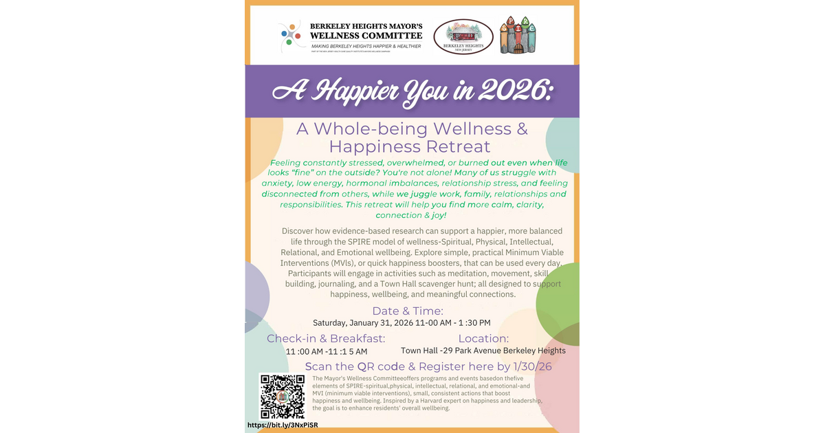 Berkeley Heights to Host ‘A Happier You in 2026’ Wellness Retreat Jan ...