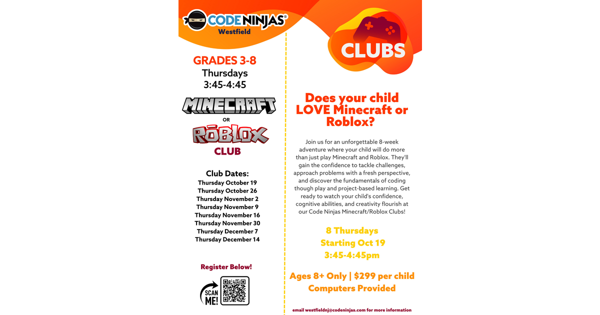Minecraft & Roblox Clubs at Code Ninjas Westfield | Westfield, NJ News ...