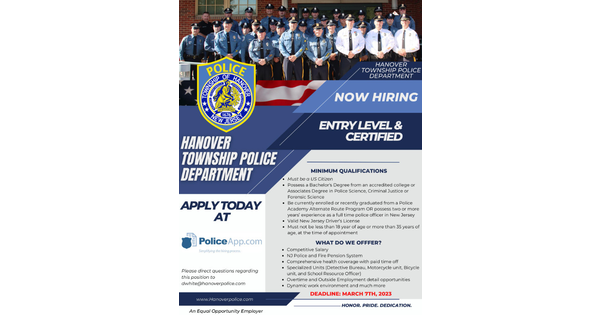 The Hanover Township Police Department is Hiring | Hanover Township, NJ ...