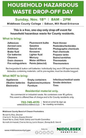Household Hazardous Waste Drop-Off Day Comes To Edison | Edison, NJ ...