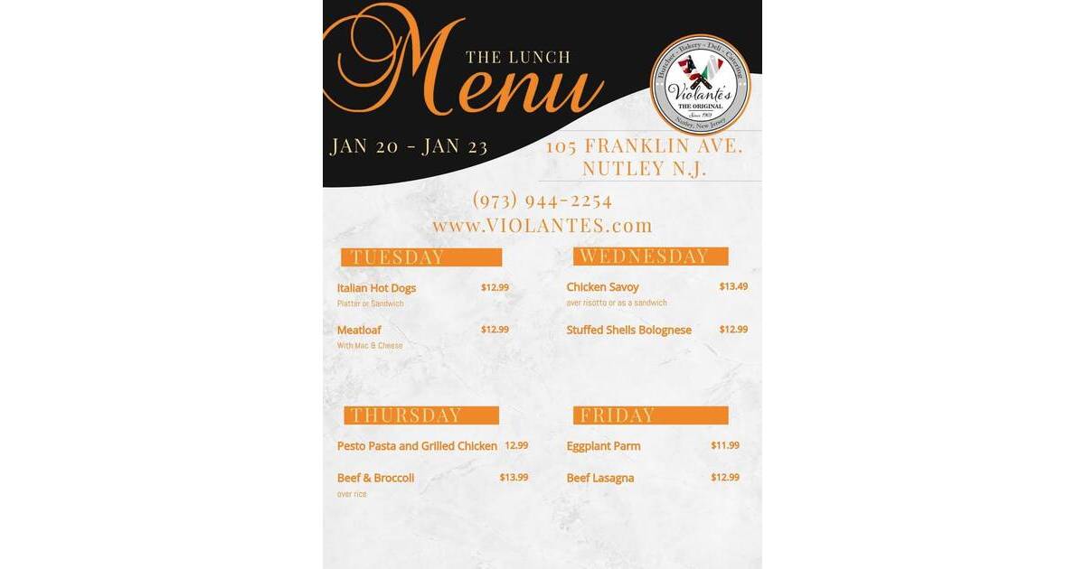 Violante’s is Nutley’s Lunch Destination Jan 20 - 23 | Nutley, NJ News ...
