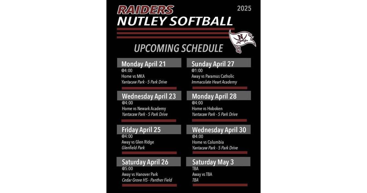 Nutley Raiders Softball Have A Busy Schedule Playing MKA, Newark ...