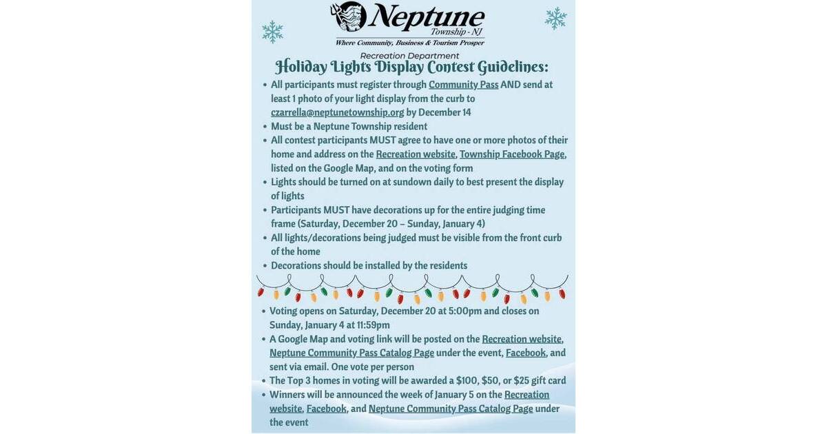 Neptune Township: Register Your House for Neptune's Holiday Lights ...