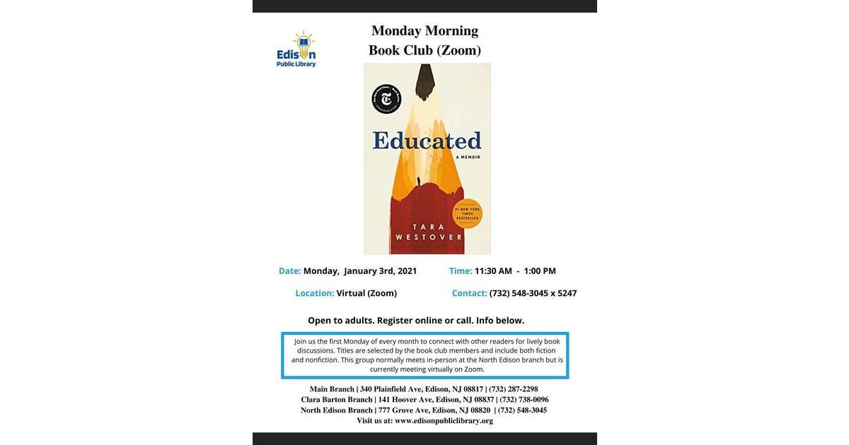 Edison Library Program: Monday Morning Book Club | Edison, NJ News TAPinto