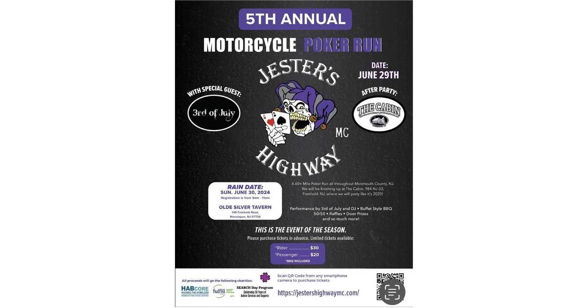 Join the Jesters Motorcycle Club 5th Annual Poker Run | Red Bank, NJ ...