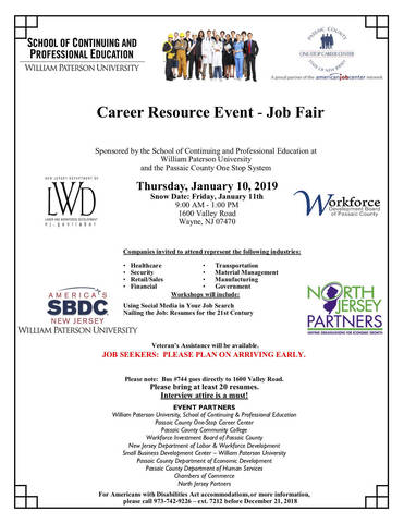 Career Resource, Job Fair To Be Hosted At William Paterson University ...