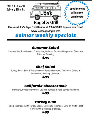 Joe’s Bagel & Grill: What’s On the Menu for Week of June 16 | Belmar ...