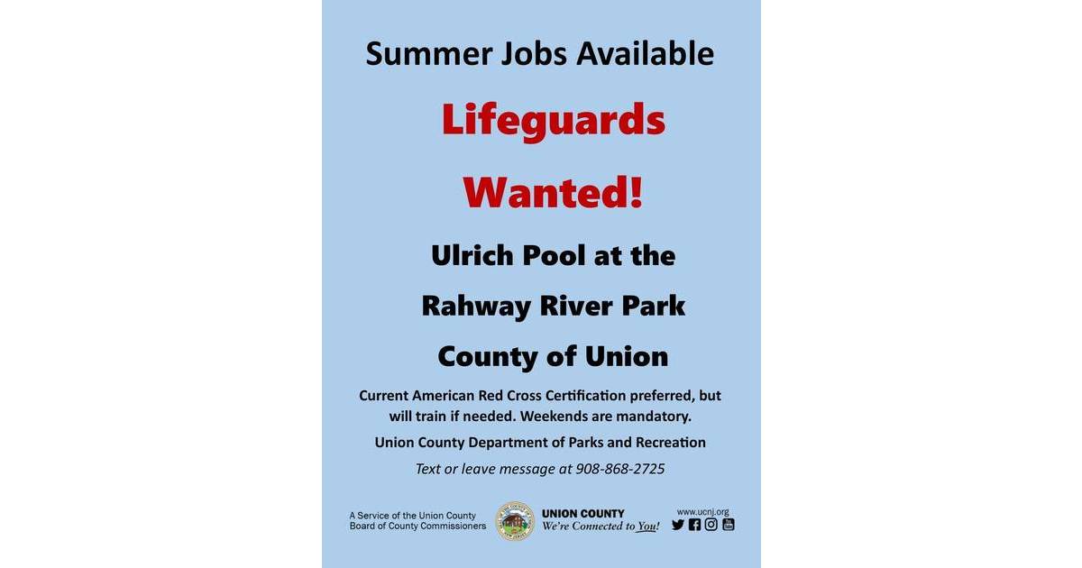 Become a Lifeguard at Union County’s Ulrich Pool in Rahway River Park ...