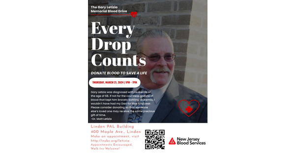 The Gary Letizia Memorial Blood Drive will be held on March 21st ...