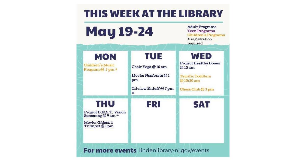 Weekly Happenings at Linden Public Library | Linden, NJ News TAPinto ...