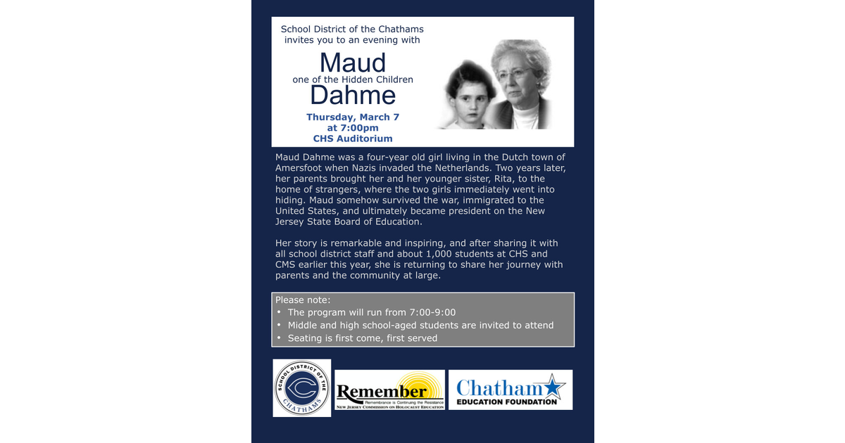 School District of the Chathams Invites Community to Hear Holocaust ...