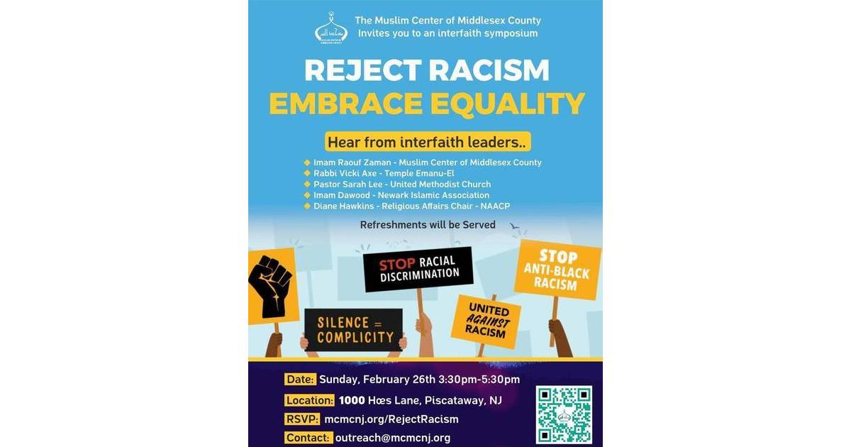 Piscataway Muslim Center to Host Interfaith Symposium: Reject Racism ...