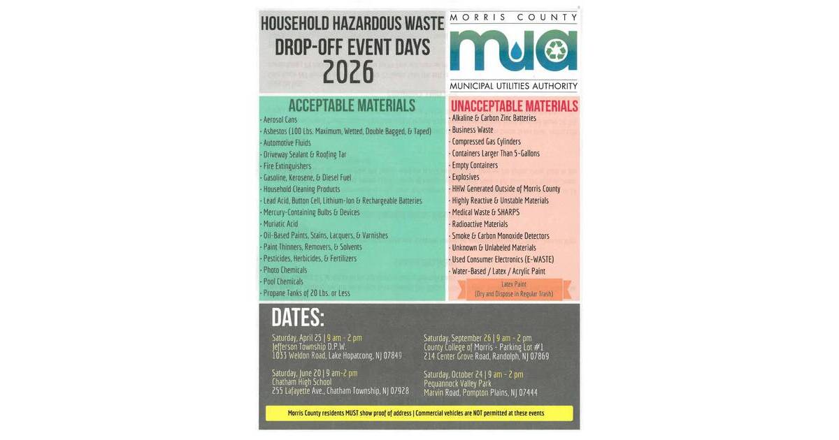 MCMUA 2026 Household Hazardous Waste Drop Off Event Dates | Montville ...