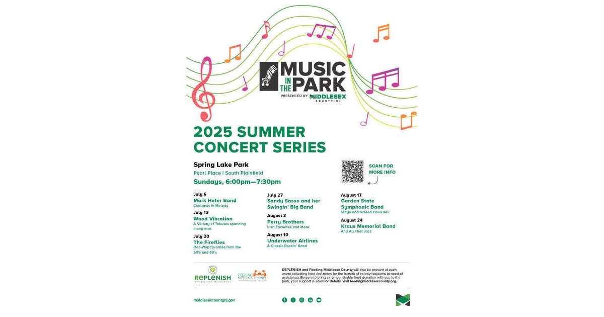 Middlesex County’s Music-in-the-Park Free Summer Concert Series Returns ...