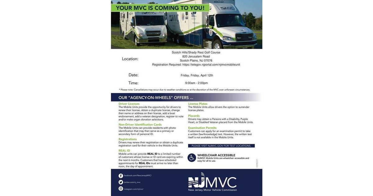 Motor Vehicle Commission's (MVC) Mobile Unit Coming to Scotch Plains on ...