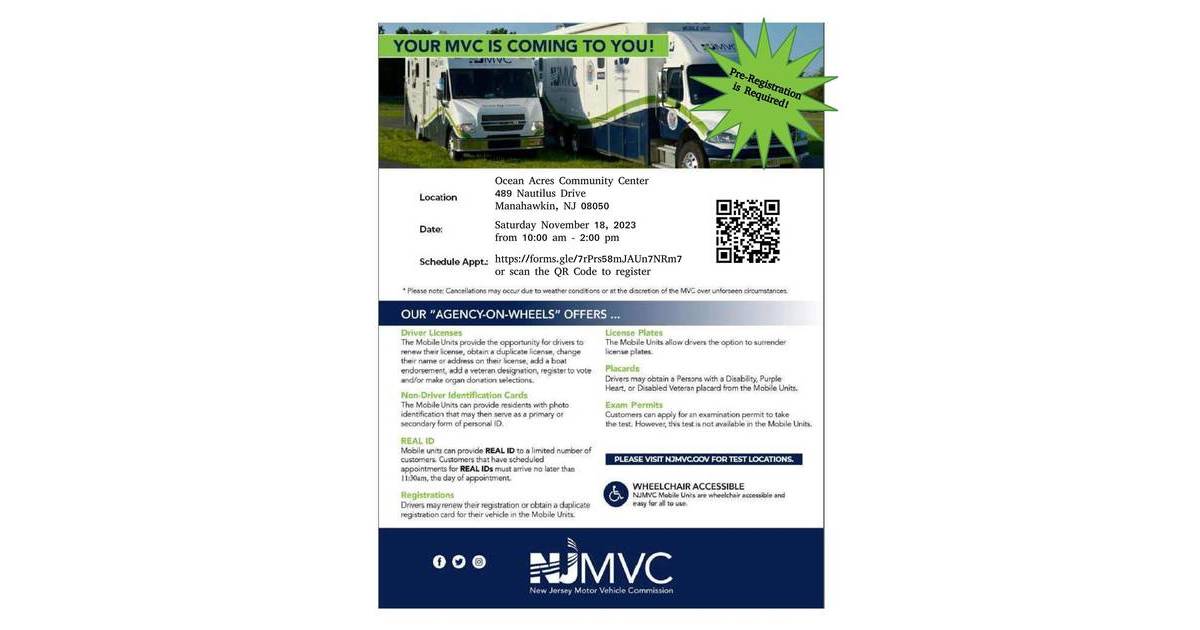 MVC "Mobile on Wheels" Coming to Ocean Acres Community Center November ...